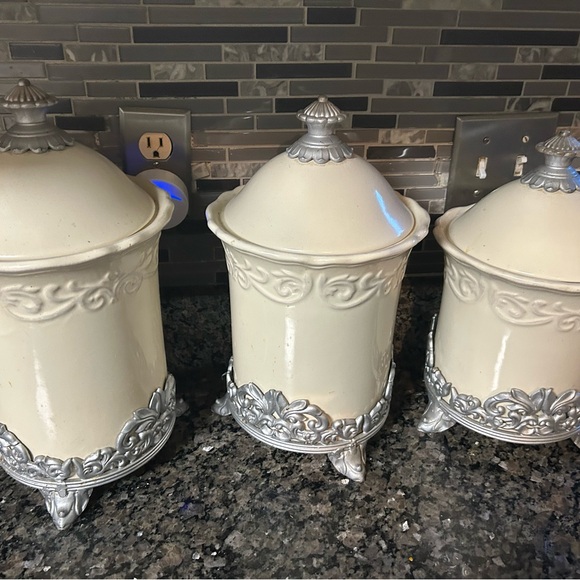 Kitchen | Elegant Cream And Silver Canister Set | Poshmark